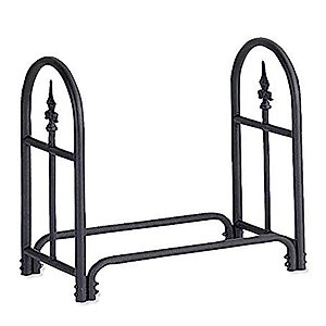 Plow & Hearth 10117 Heavy Duty Steel Outdoor Firewood Rack with Finial Design