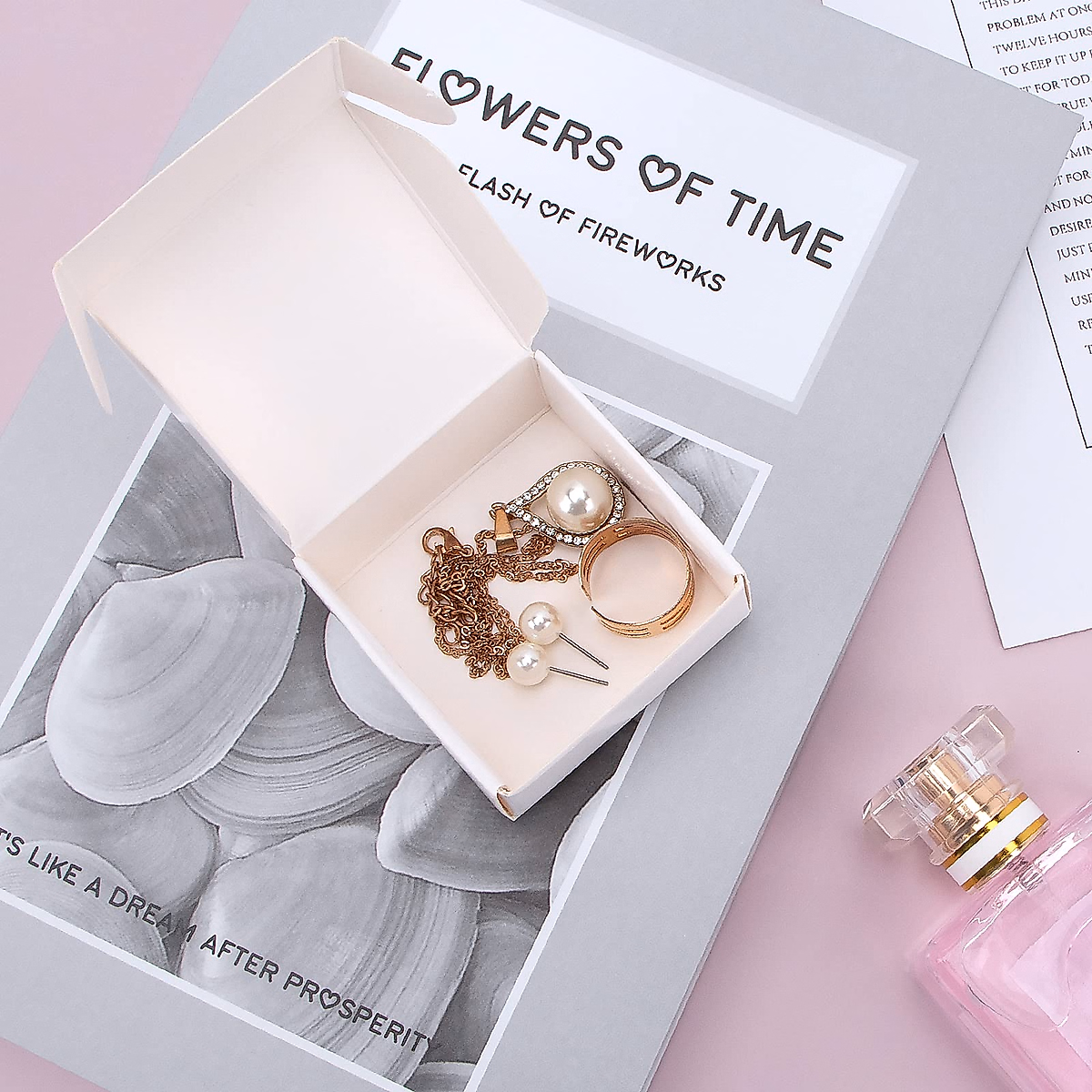 Sdootjewelry Small Gift Boxes 100 Pack, Kraft Gift Boxes Bulk 2.16’’ × 2.16’’ × 0.98’’, Small Cardboard Boxes for Jewelry Packaging, White