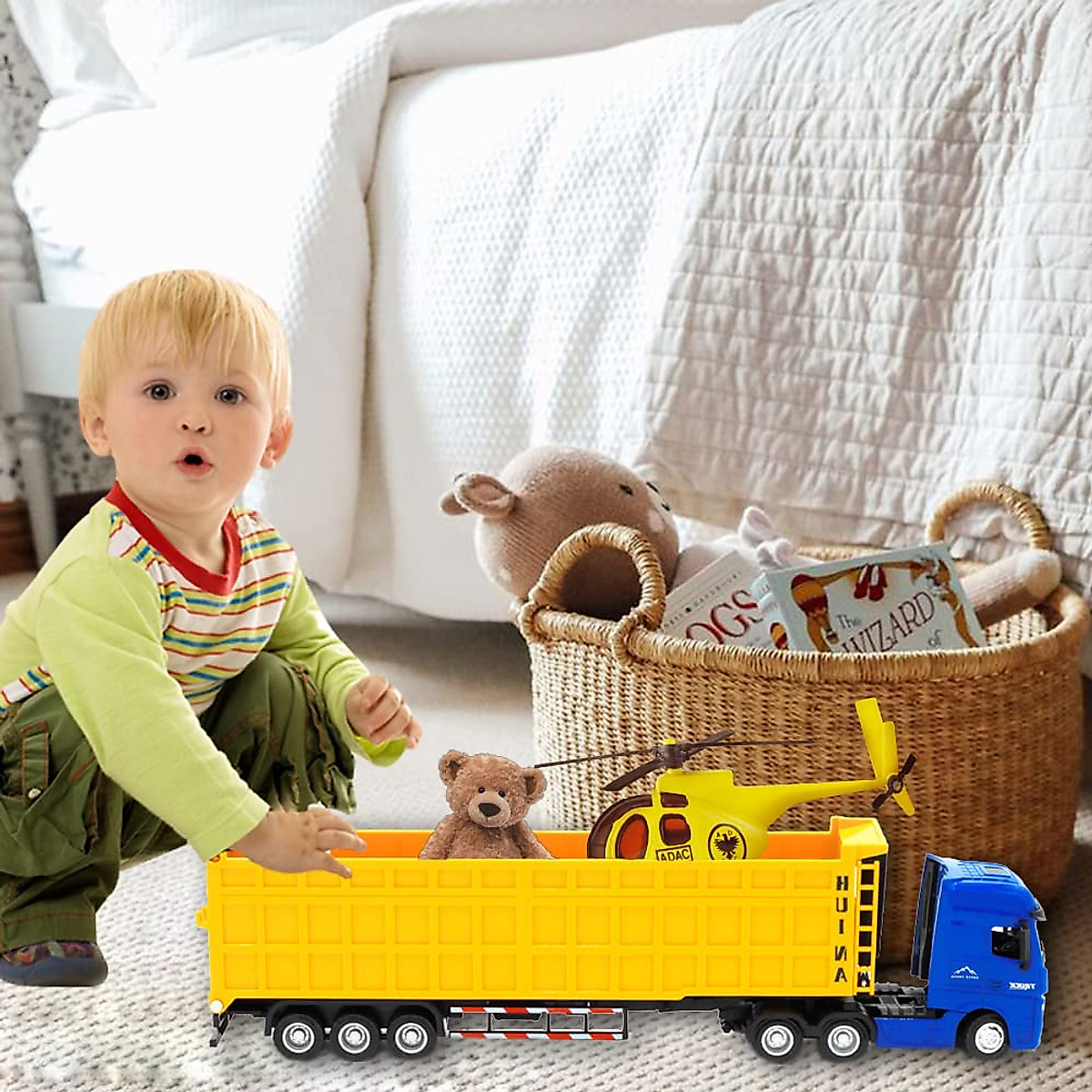 Qcar Dump Trailer Truck Vehicles Toys,1:50 Scale Dump Truck with Trailer, Toy Trucks for Kids