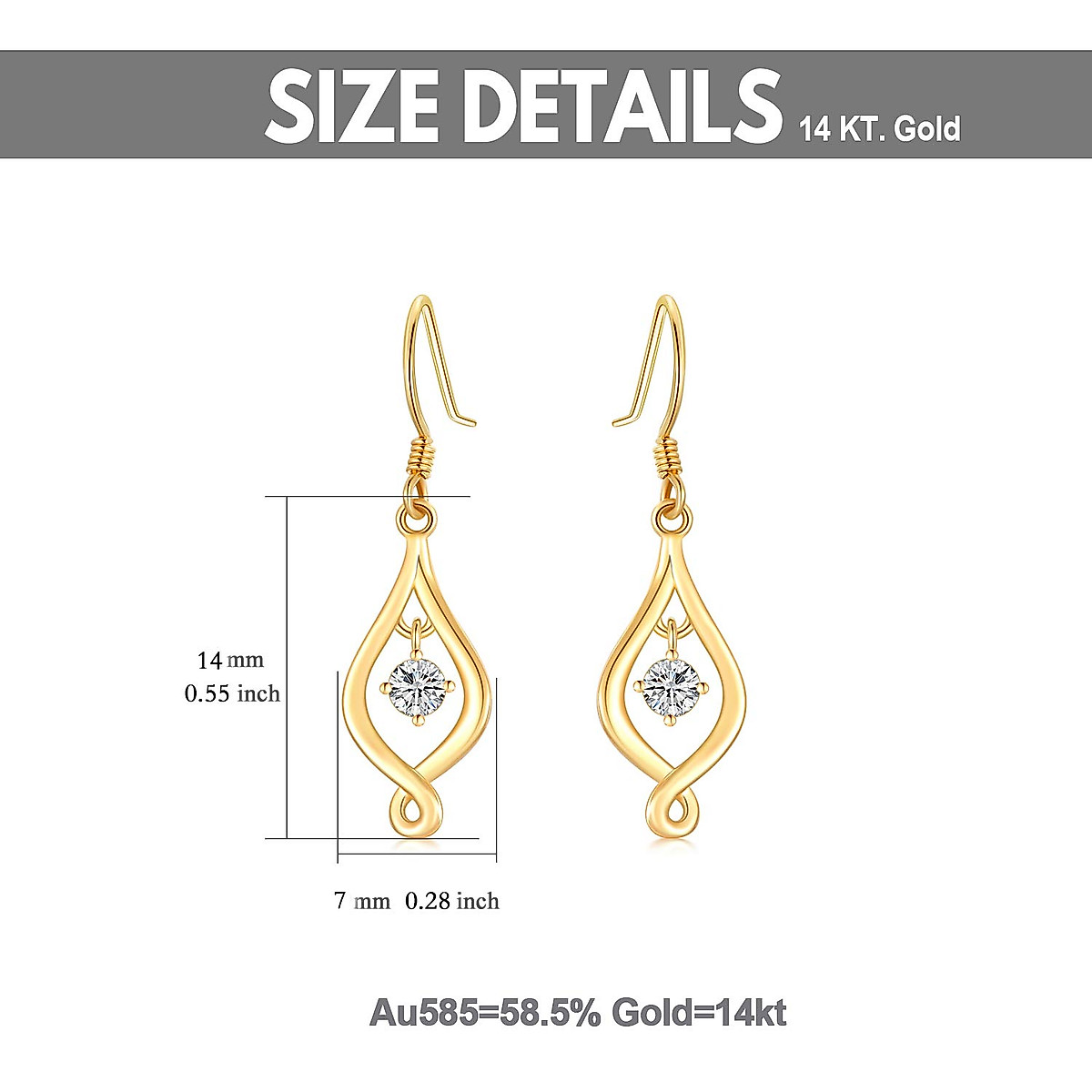 SISGEM 14K Solid Gold Small Infinity Drop Earrings Dangles for Women,Yellow/White Gold Moissanite Infinite Love Dangle Earrings Christmas Birthday Gifts for Wife Daughter Girlfriend