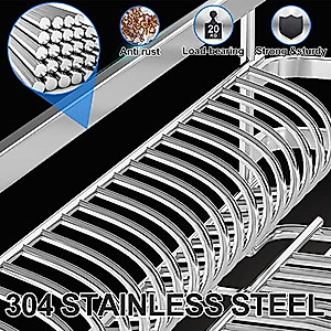 Pull Out Cabinet Drawer Organizer 2-Tier 304 Stainless Steel Wire Basket Pull Out Shelf Storage Organizer Heavy Duty Telescopic Shelving Slide Out Storage for Kitchen Base Cabinet, Cupboard, Pantry (B