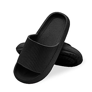 Pumi-geous Womens Slides sandals And Mens Cloud Slippers Comfort Thicken Sole EVA Non Slip Sandals For Bathroom Indoor&Outdoor, Black, 5.5-6.5 Women/5-6 Men