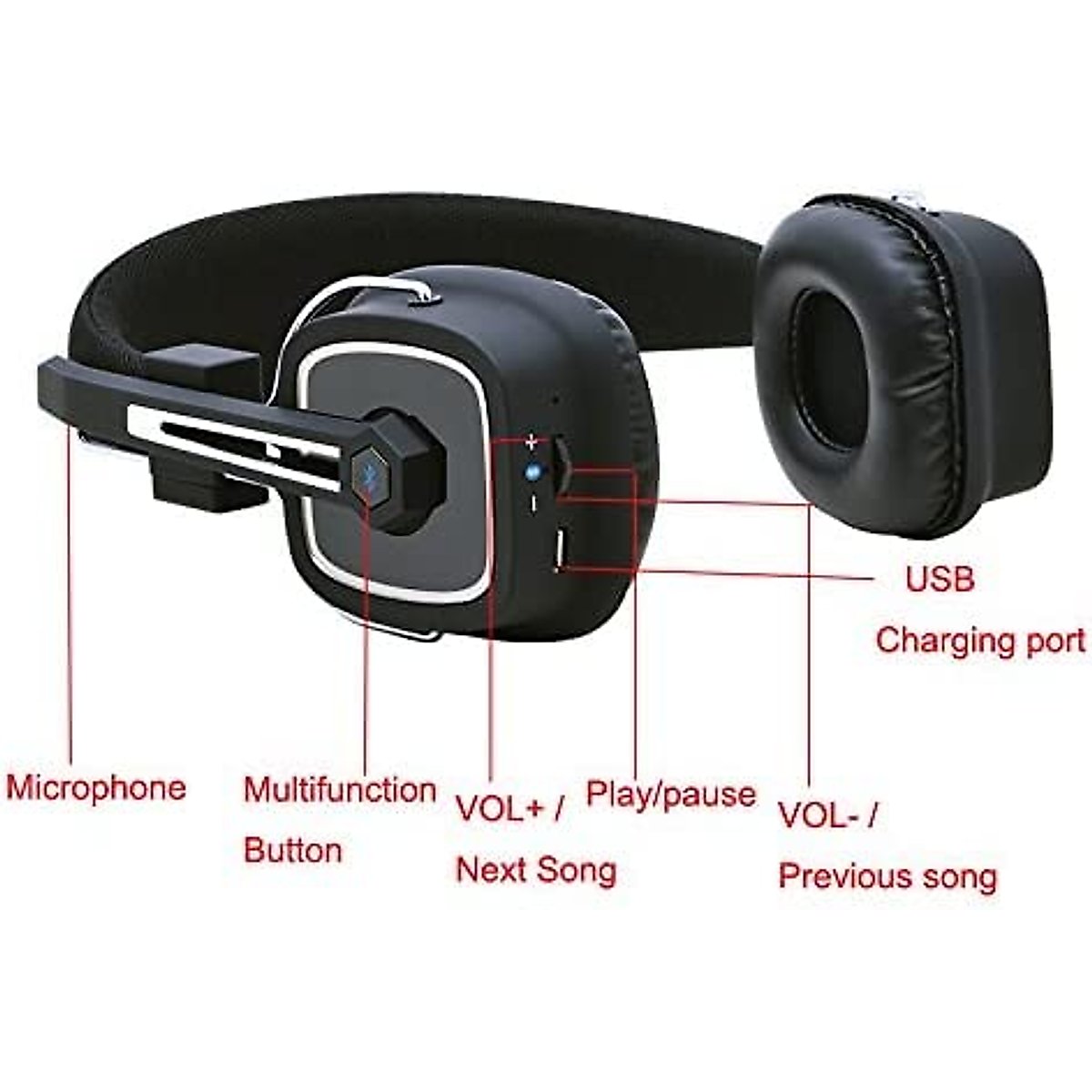 Trucker Bluetooth Headset Wireless with Noise canceling Microphone, On-Ear Wireless Headphones with Mic for iOS & Android Mobile Phone, Skype, Truck Driver,Call Center,Voip