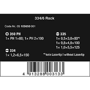 Wera - 5105650001 Kraftform Plus 334/6 Screwdriver Set with Rack and Lasertip, 6-Pieces
