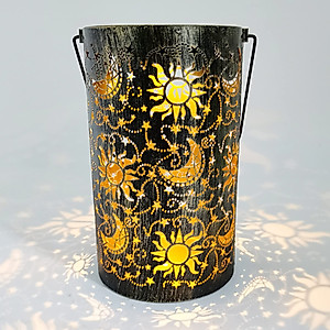 Ruiqas Solar Light Energy Saving Lamp Indoor Outdoor Hollow- Out Leaves Bucket Light Waterproof Lamp for Patio Garden Home Decoration