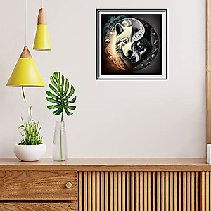 5D Diamond Painting Kits Yin Yang Animals DIY Diamond Full Round Drill Diamond Art Painting for Adults Painting Kit with Accessories for Home Wall Decor 30x30cm/11.8x11.8in (30x30cm-Wolf)