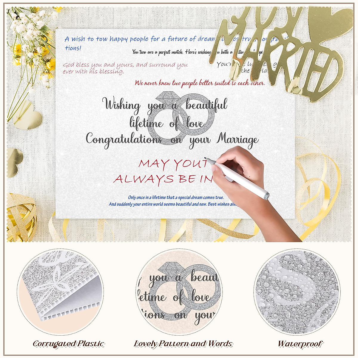 Large Wedding Card for Bridal Shower MR & MRS Congratulations Engagement Cards Jumbo Wedding Greeting Card Oversize Plastic Wedding Guest Signature Book for Bride Groom Wedding Anniversary Decorations