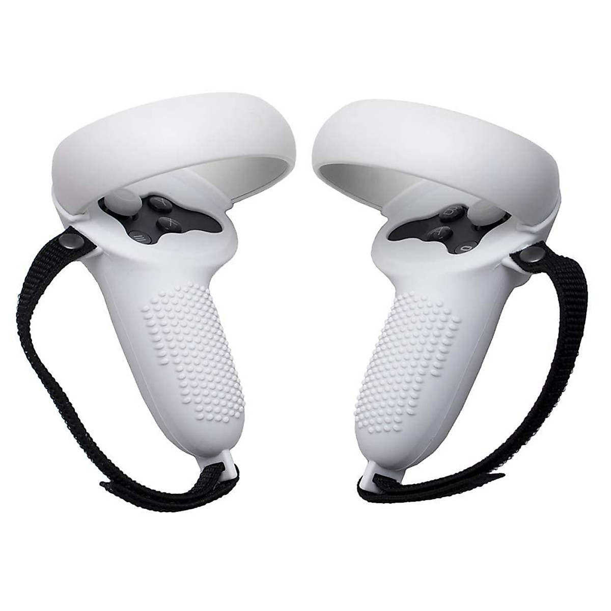 SINWEVR Touch Controller Grip Cover Compatible for Meta/Oculus Quest 2, Anti-Throw Handle Protecting Sleeve Quest 2 Accessories with Adjustable Knuckle Strap (White - Rabbit)