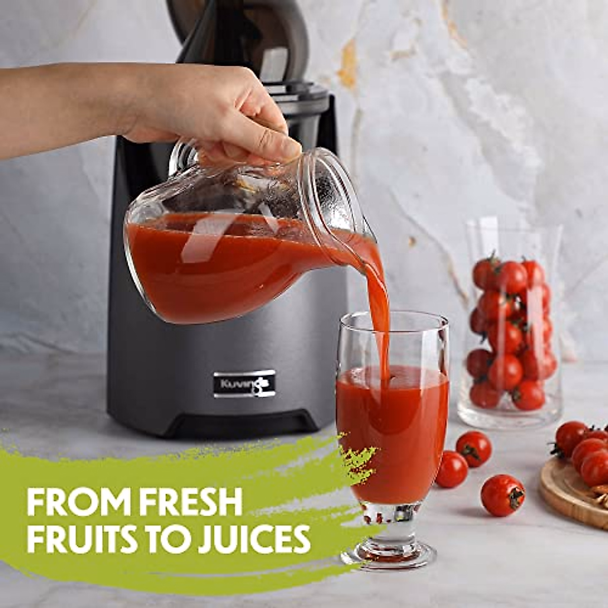 Kuvings Whole Slow Juicer EVO820GM - Higher Nutrients and Vitamins, BPA-Free Components, Easy to Clean, Ultra Efficient 240W, 50RPMs, Includes Smoothie and Blank Strainer-Gun Metal