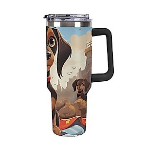 STVNKML 40 Oz Tumbler with Handle I Love My Dog Dachshunds Stainless Steel Coffee Mug Reusable Travel Mug Leak-proof Insulated Car Cup Large Capacity Tumbler for Travel, Outdoor, Home Use (Black)