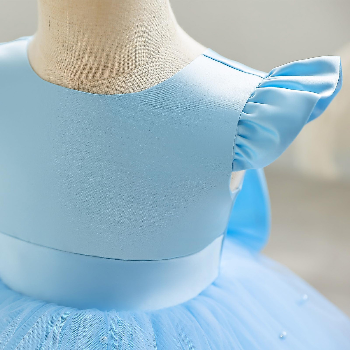 Baby Flower Girl Dress: Toddler Dress for Wedding First Communion Baptism Christening Dresses First Birthday Outfit Newborn Photoshoot Cake Smash Infant Kids Princess Tulle Gown Blue 18-24 Months