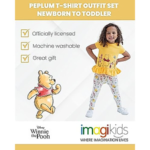 Disney Piglet Winnie the Pooh Infant Baby Girls T-Shirt and Leggings Outfit Set Floral Yellow/Pink 18 Months