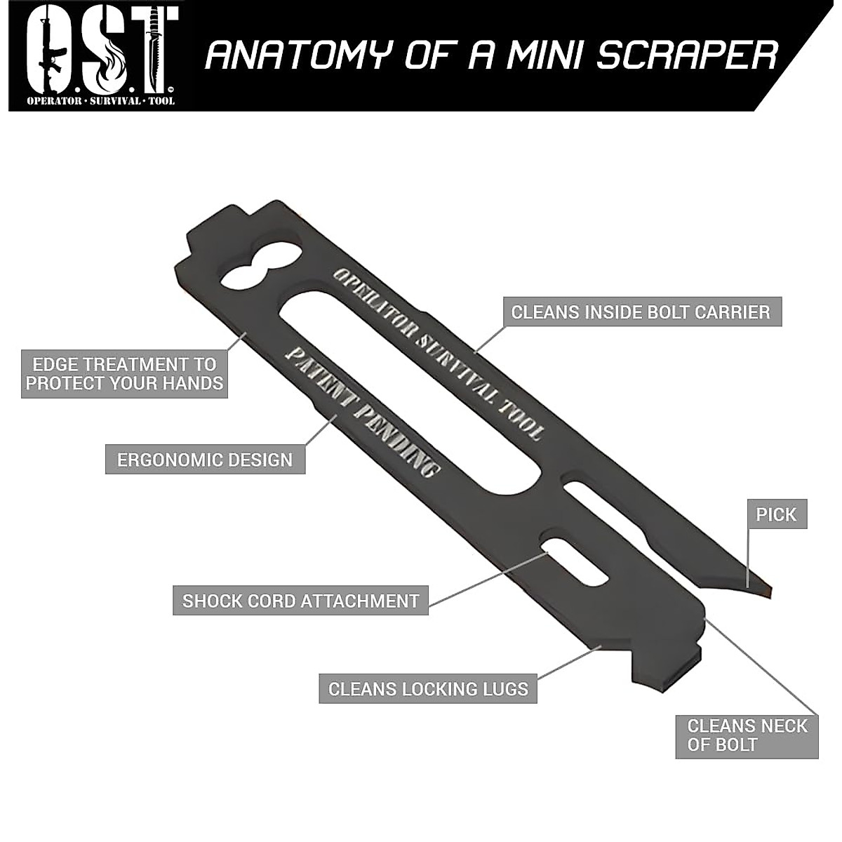 OST MINI CLEANING CARBON SCRAPER TOOL - Modern Sporting Gun Cleaning Tool - Carbon Remover for Guns Cleaning Kit Accessories Emergency Cleaning Tools - Compact Cleaner w/Shock Cord Attachment