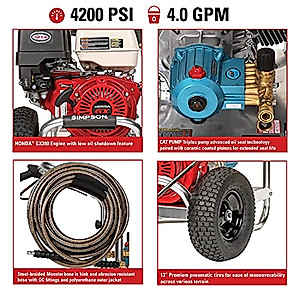 Simpson Cleaning ALH4240 Aluminum Series 4200 PSI Gas Pressure Washer, 4.0 GPM, HONDA GX390 Engine, Includes Spray Gun and Extension Wand, 5 QC Nozzle Tips, 3/8-inch x 50-foot Monster Hose, (49 State)