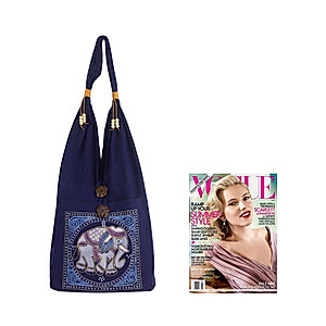 NOVICA Artisan handcrafted cotton handbag shoulder handbags blue royal classic snorkel patterned thailand animal themed elephant ' lucky elephant'