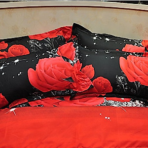 Longji 3D Oil Painting red Rose Bedding Set Queen King Size Comforter Bag Duvet Cover Set (Size : Queen 4pcs Duvet Cover 200x230cm)
