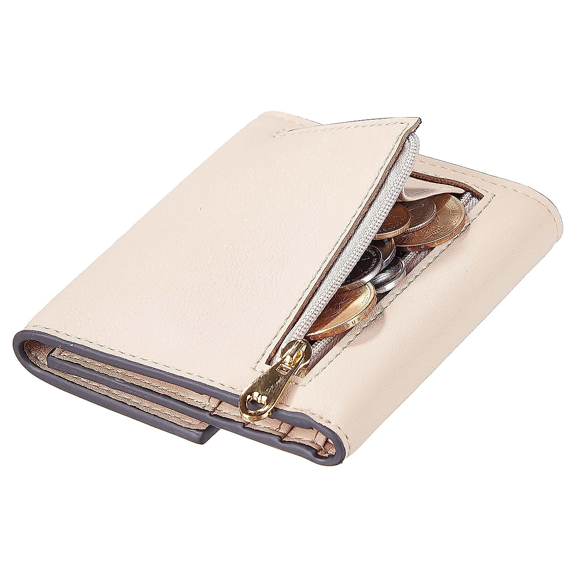 Travelambo RFID Blocking Small Mini Compact Wallet Coin Pouch Holder Trifold Credit Card Holder Pocket Purse for Women (Napa Sand)