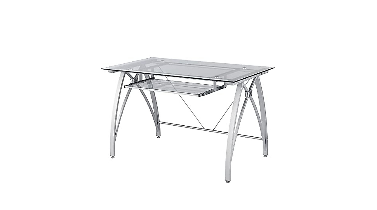Realspace Vista 48" Glass Computer Desk in Silver for Modern Workspaces