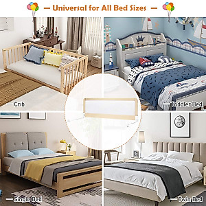 Costzon Bed Rail for Toddlers, 2 PCS Extra Long Swing Down Safety Bed Guards w/Straps for Convertible Crib, Kids Twin, Double, Full Size, Queen & King Bed, Folding Bed Rails for Baby (59-Inch, Beige)