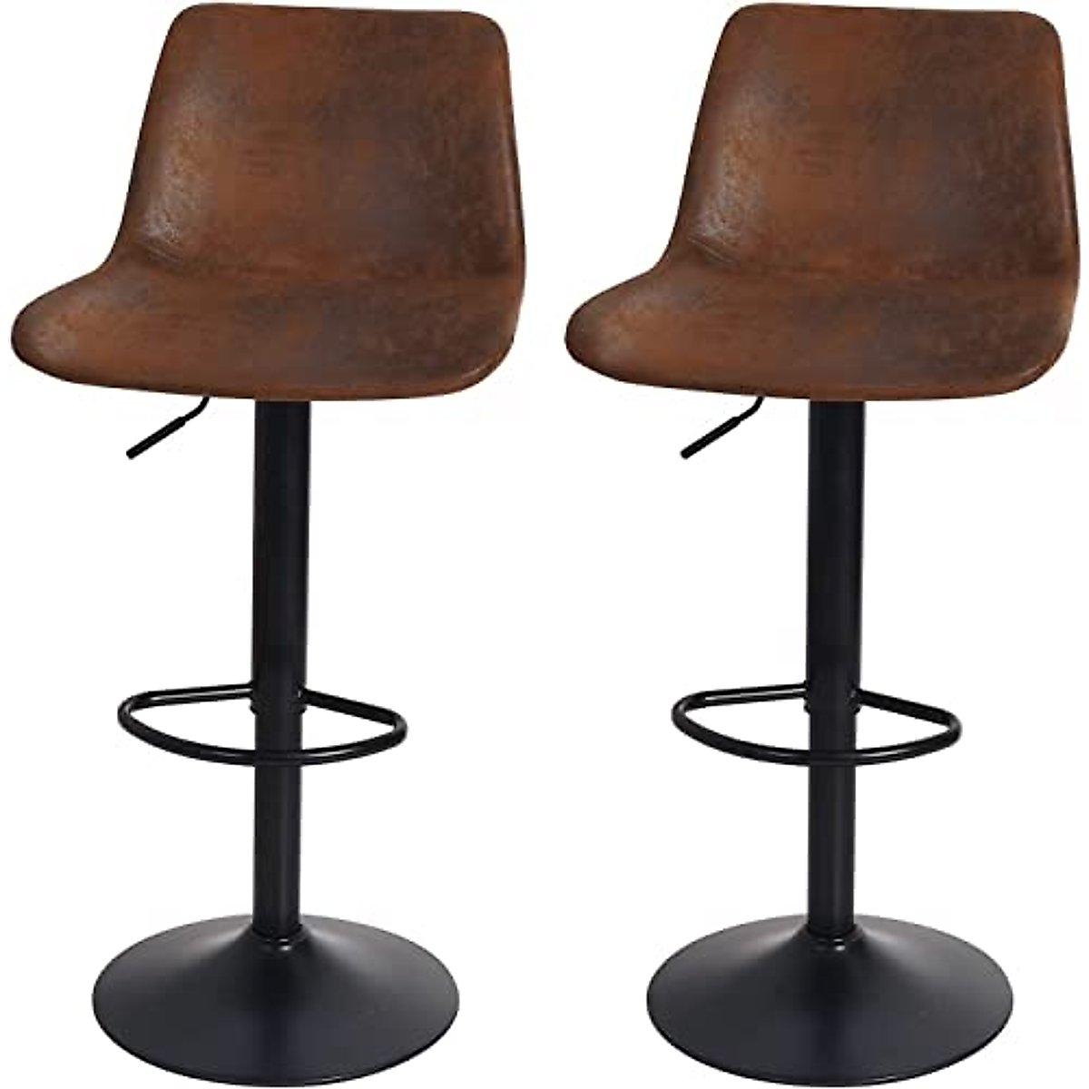 Bar Stools Set of 2 Counter Height | Bulk Continental | Swivel Barstools with Footrest and L Shape Back, Height Adjustable Modern Bar Chairs, Leather - Brown