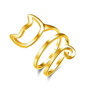 Flzaitian Fashion Open Cat Ring Women Men Gold Silver Black Adjustable Ring Jewelry for Women Wire Wrap Thumb Open Rings (Gold)