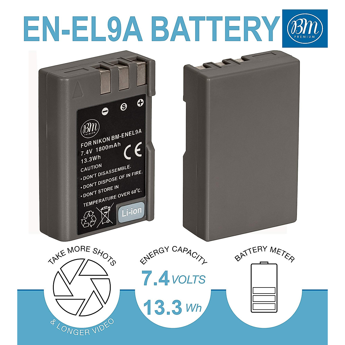 BM Premium 2 Pack of EN-EL9, EN-EL9A Batteries and Battery Charger for Nikon D5000, D3000, D60, D40x & D40 Digital SLR Camera