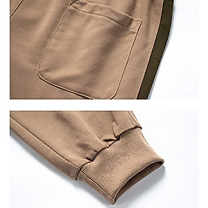 watersouprty Men's Casual Tracksuit Long Sleeve Running Jogging Running Athletic Sports Set (Khaki#, L)