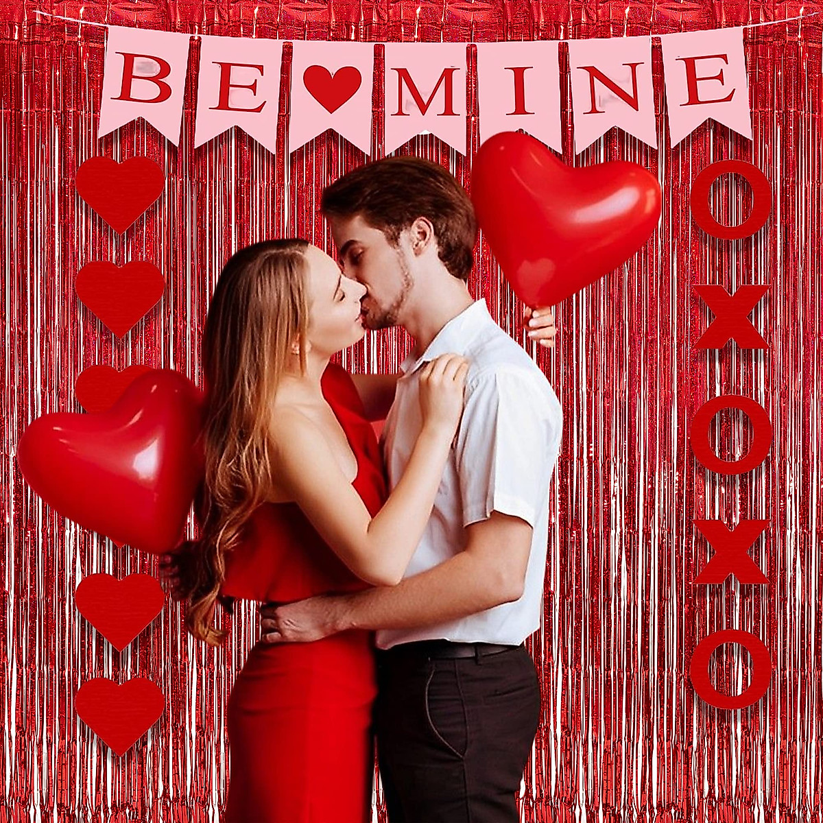 Red Fringe Curtains Party Streamers Backdrop - GREATRIL Foil Tinsel Curtain Cortinas para Fiestas Decoracion Backdrop for Stranger Theme Party Christmas Valentines Day Party 2-Pack