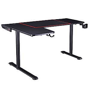ioHOMES Kindira Modern Steel 65 in. L-Shaped Gaming Desk with USB Ports, PC Mouse Pad and Rotatable Cup-Holder for Home Office, Classroom, Study Room, Black