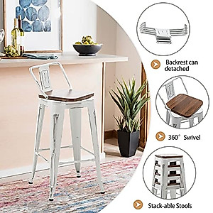 Andeworld 24 Inch Swivel Bar Stools Set of 4 Counter Height Stools Industrial Metal Barstools (24 inch, Distressed White)