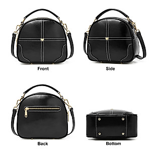 Small Leather Handbags for Women, Genuine Leather Ladies Mini Top-handle Zipper Bags with 2 Type Adjustable Shoulder Strap Women's Fashion Messenger Chain Bags Girls Casual Compact Satchel (Black)