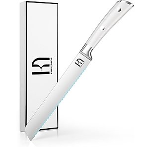 KnifeSaga Bread Knife for Homemade Bread 8 Inch, Japanese Serrated Sourdough Bread Slicing Knife Innovative High Carbon Stainless Steel, Razor Sharp Kitchen Bread Cutting Knife Ergonomic Handle, White