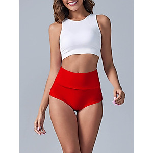 BZB Women's High Waist Yoga Shorts Gym Workout Booty Dance Hot Pants Athletic Butt Lifting Sports Leggings Red