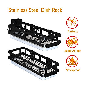 Couguarack Stainless Steel Wall Mounted Dish Drying Rack, Hanging Dish Drying Rack with Removable Tray, Multifunctional Utensil Rack for Kitchen (2 Tier)