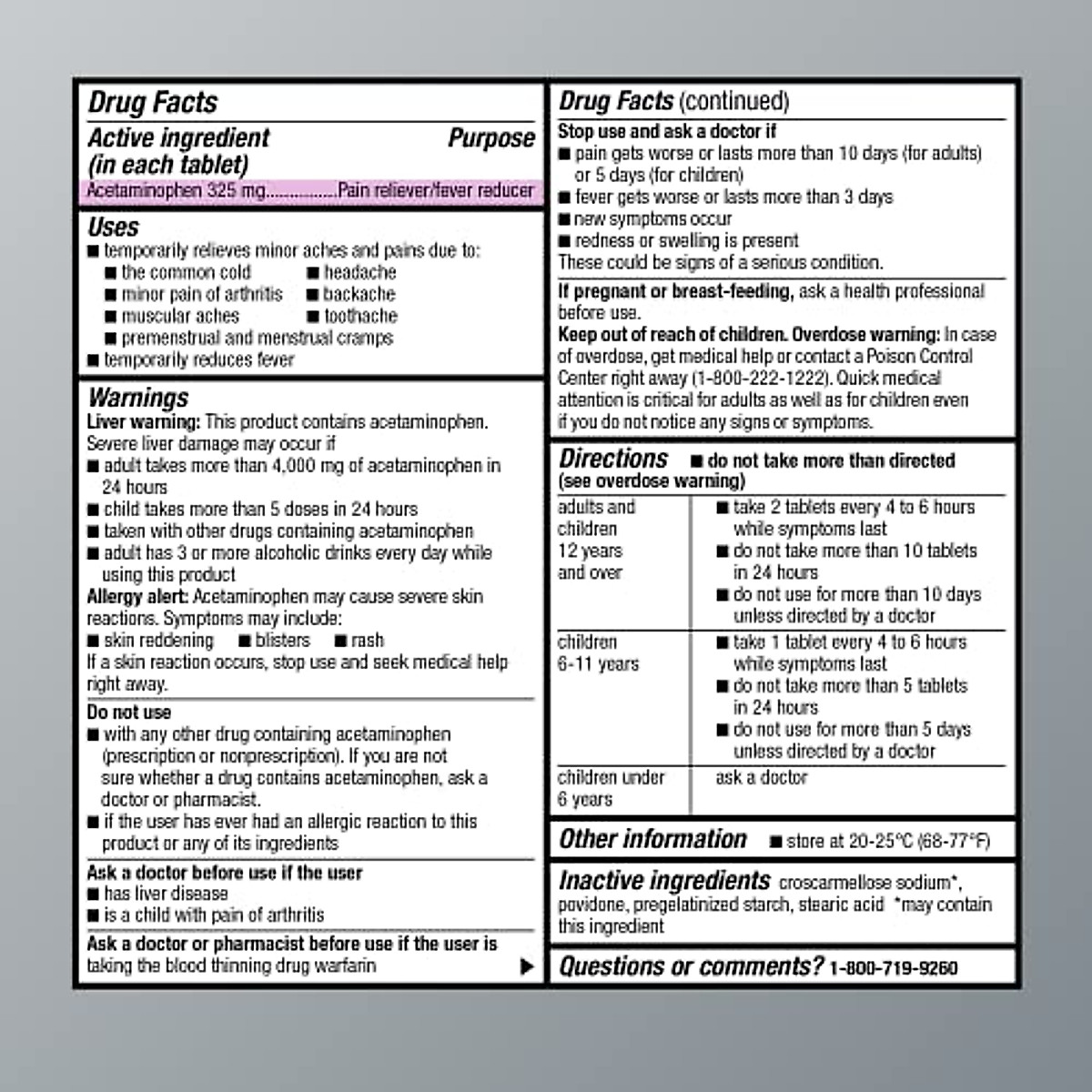 Amazon Basic Care Pain Relief, Acetaminophen Tablets 325 mg, Regular Strength, Pain Reliever and Fever Reducer, 100 Count