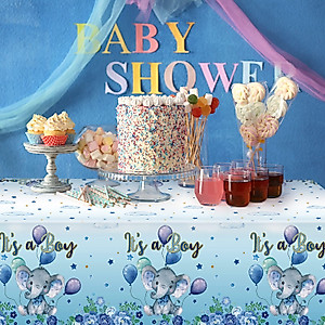 3 Pack Baby Shower Tablecloths Elephant Plastic Baby Shower Table Cover Rectangle Table Decors for Baby Boy Gender Reveal Birthday Baby Shower Party Supplies Elephant Theme Party, 54 x 108 Inch (Boy)