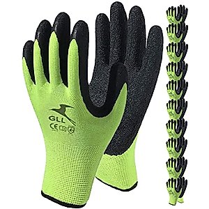 Work Gloves for Men and Women, Coated Safety Gloves for Work, 10-Pair Pack, Water-Based Latex Rubber Firm Grip Coating (Size Large Fits Most, Green)