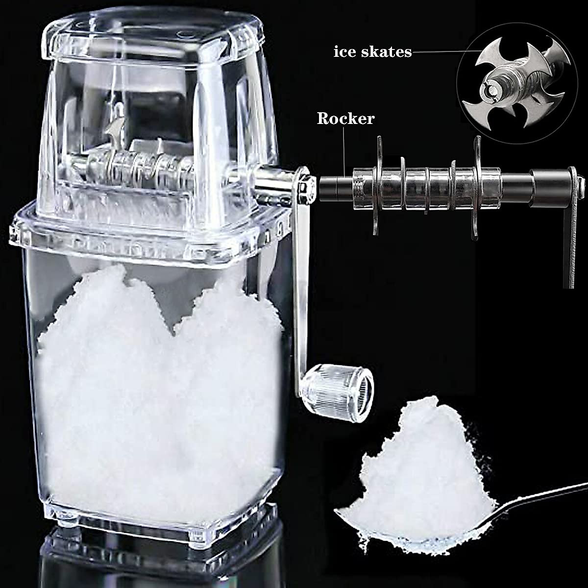CZ-XING Ice Crusher Manual Rotary Ice Crusher Cocktails Slush Machine Ice Cube Crushed Smoothies Ice Crusher Machine Home 1.25L Chrome Plated Ice Grinder Ice cube Drinks Chopper Stirrer (Transparent)