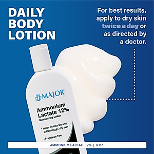 Major Ammonium Lactate 12% Moisturizing Lotion - Lactic Acid Lotion - Helps Moisturize and Soften Rough, Dry Skin - Daily Body Lotion - Fragrance-Free - 8 Oz