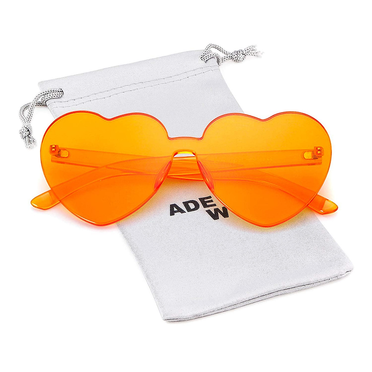 ADE WU Heart Shaped Sunglasses For Women, Cute Transparent Candy Color Lens Orange Heart Glasses Festival Party Favor