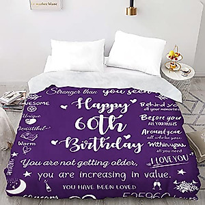 60th Birthday Gifts for Women Blanket, Happy 60th Birthday Decorations Women Throw Blanket, 50x60’’ 1963 Birthday Gifts for Women Throws, 60 Year Old Gift Ideas, Cheers to 60 Years Gifts, Purple
