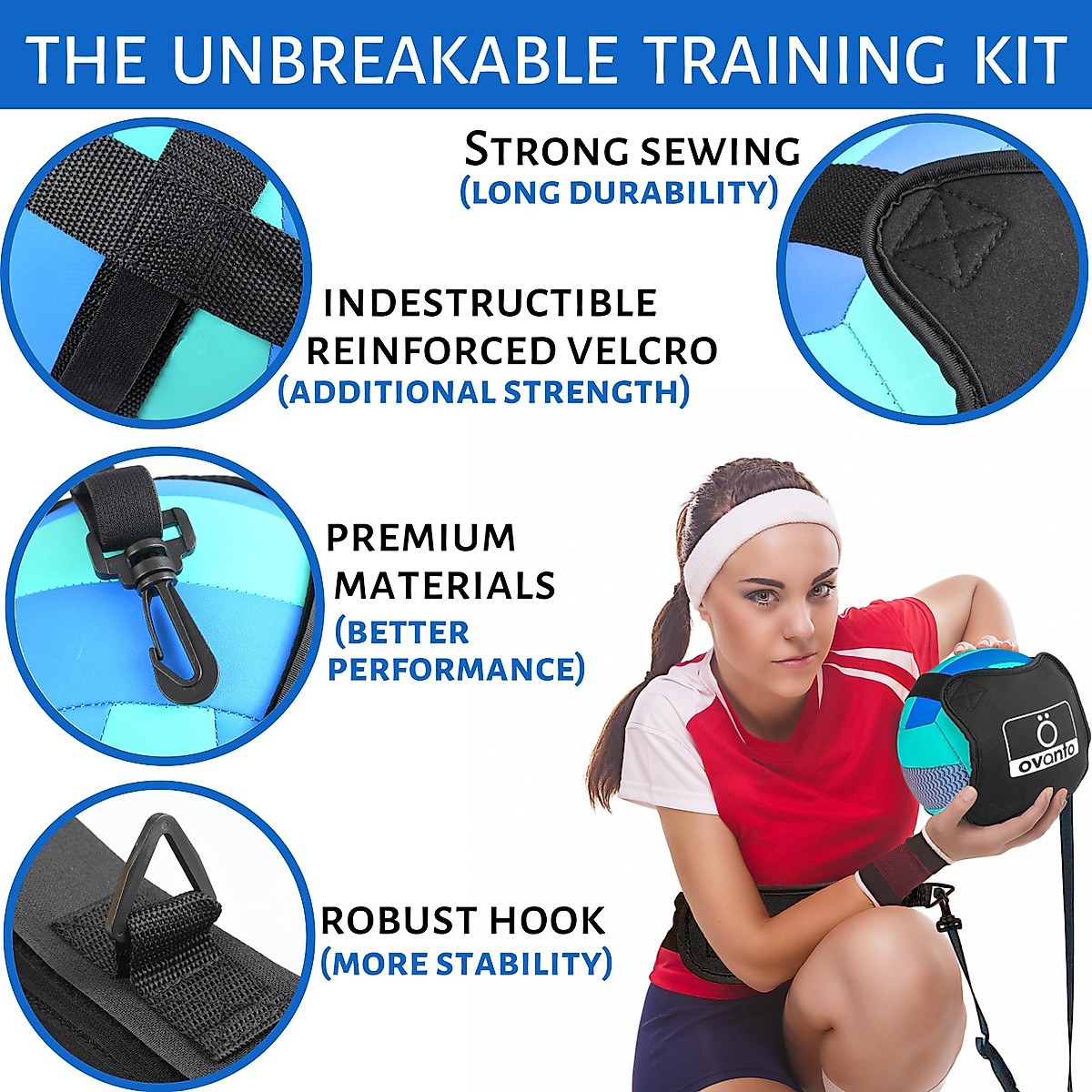 OVANTO Volleyball Training Equipment Aid – Solo Adjustable Volleyball Equipment in 4 Styles to Serve, Spike, Set and Pass Like a Pro - Gift for Beginners & Experts