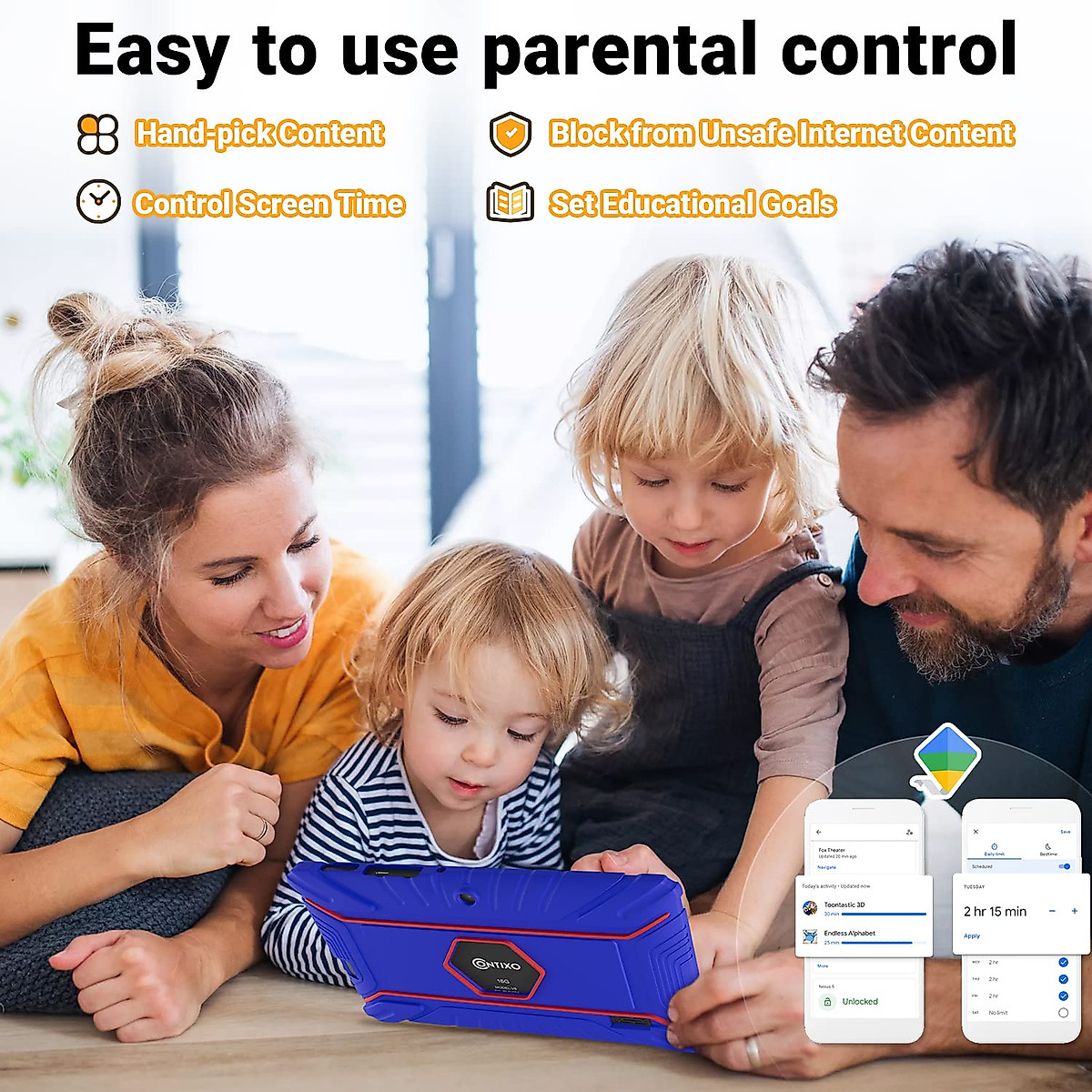 Contixo V8 Tablet for Kids and H1Kid's Fleece Headphones Bundle, Come with Sleeve Bag, Learning Tablet, Parental Control Family Link