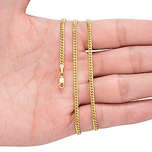 Nuragold 14k Yellow Gold 2.7mm Solid Miami Cuban Link Chain Pendant Necklace, Mens Womens Jewelry 16" 18" 20" 22" 24" 26" 28" 30"