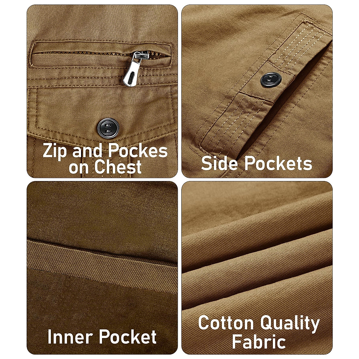 EKLENTSON Mens Cargo Jackets Men Military Windbreaker Cotton Jacket Mens Winter Bomber Jacket Khaki 2XL