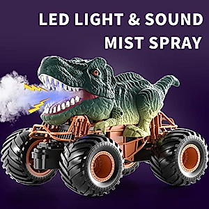 Bennol Remote Control Dinosaur Car for Boys Kids, 2.4Ghz RC Dinosaur Truck Toys for Toddlers, Electric Hobby RC Car Toys with Light & Sound Spray Birthday Gift for 3 4 5 6 7 8 Year olds Kids Boys Girl