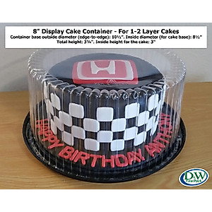 KitchenDance Disposable Plastic Display Cake Carriers with Clear Plastic Lid - 8 Inches Reusable Inside Diameter Low Dome Carrier for 1-2 Layer Cakes, Plastic Cake Storage Container, WG22, 10 Count