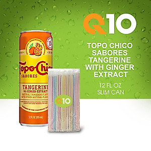 Topo Chico Sabores Box 16 Pack of Tangerine with Ginger 12 fl oz Each can+ 80 Disposable Food Grade Plastic Straws by QUALITATT 10 Brand