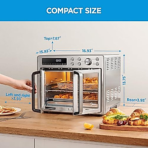 Midea Flexify French Door Toaster Oven Air Fryer Combo, 26.4 QT, Extra Large Air Fryer Countertop Oven 10-in-1 Combo, 25% Faster Cooking and 90% Less Oil, Stainless Steel