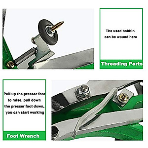 IRONWALLS Leather Sewing Machine, Heavy Duty Metal Manual Hand Cobbler Shoe Stitching Repair Mending Machine with Dual Cotton Nylon Line Canvas for Bags Tents Clothes Quilts, Coats, Trousers